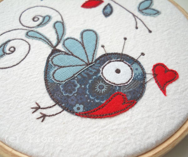 embroidered bird hoop - Folksy