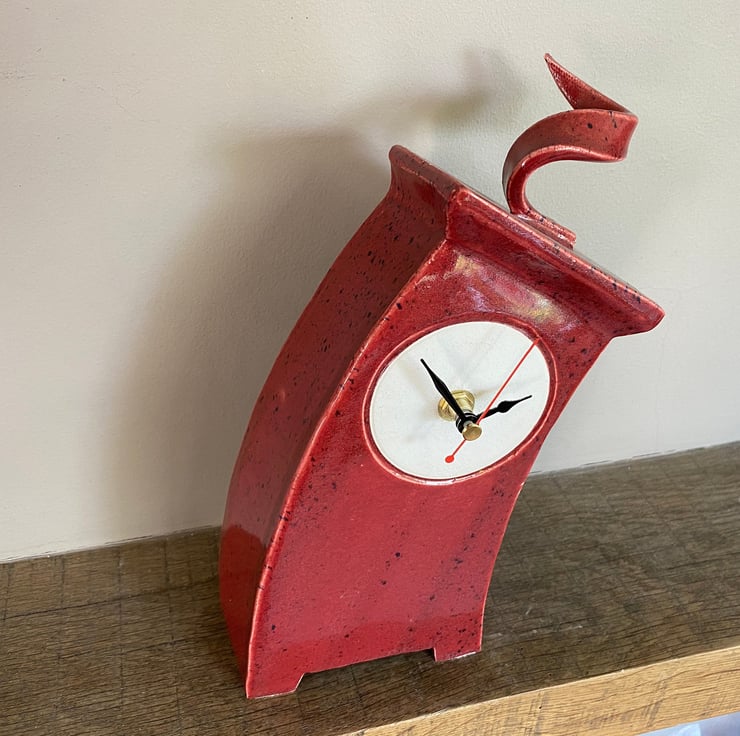 Table Clock, Red Clock, Shelf Clock, Mantle Clock - Folksy