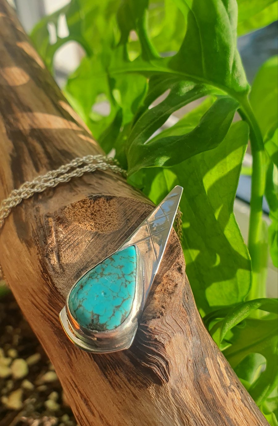 Unique pear shaped turquoise pendant, sterling ... - Folksy