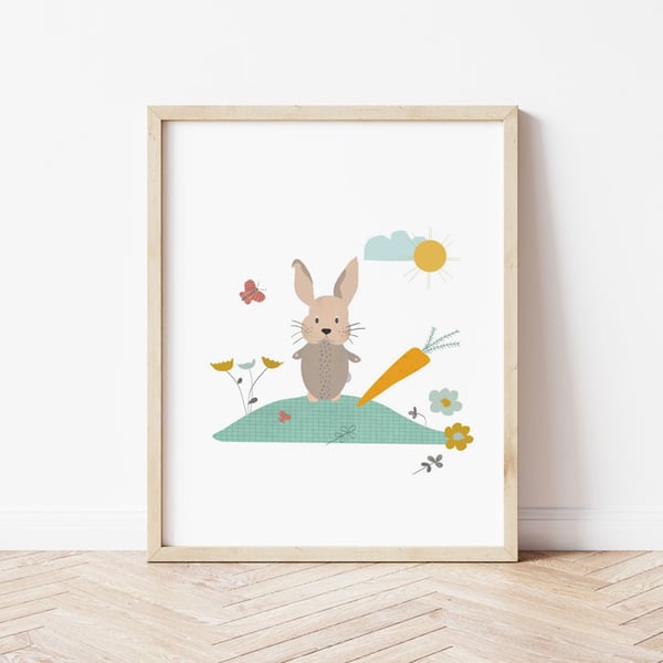 Hippity Hop! Cute Rabbit Illustration - Nursery... - Folksy