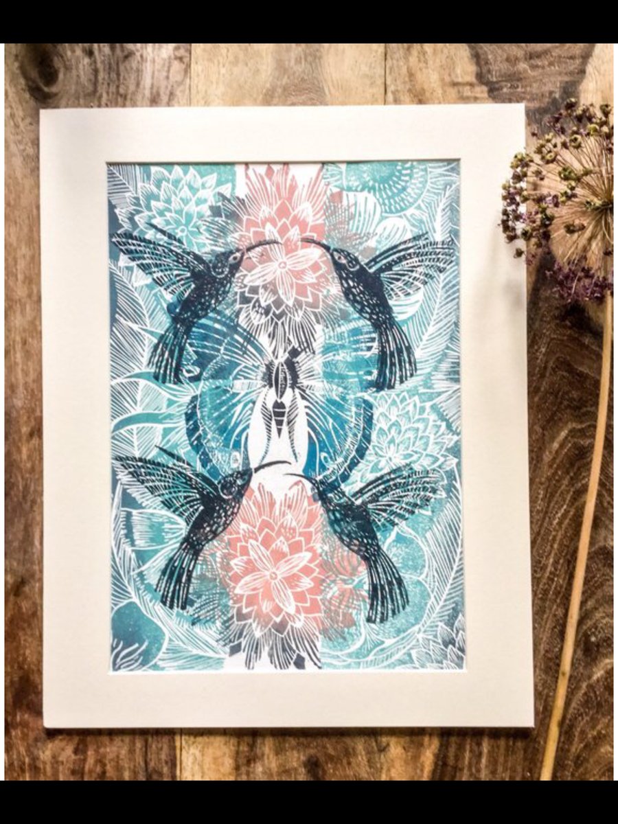 Hummingbird Lino print - Folksy