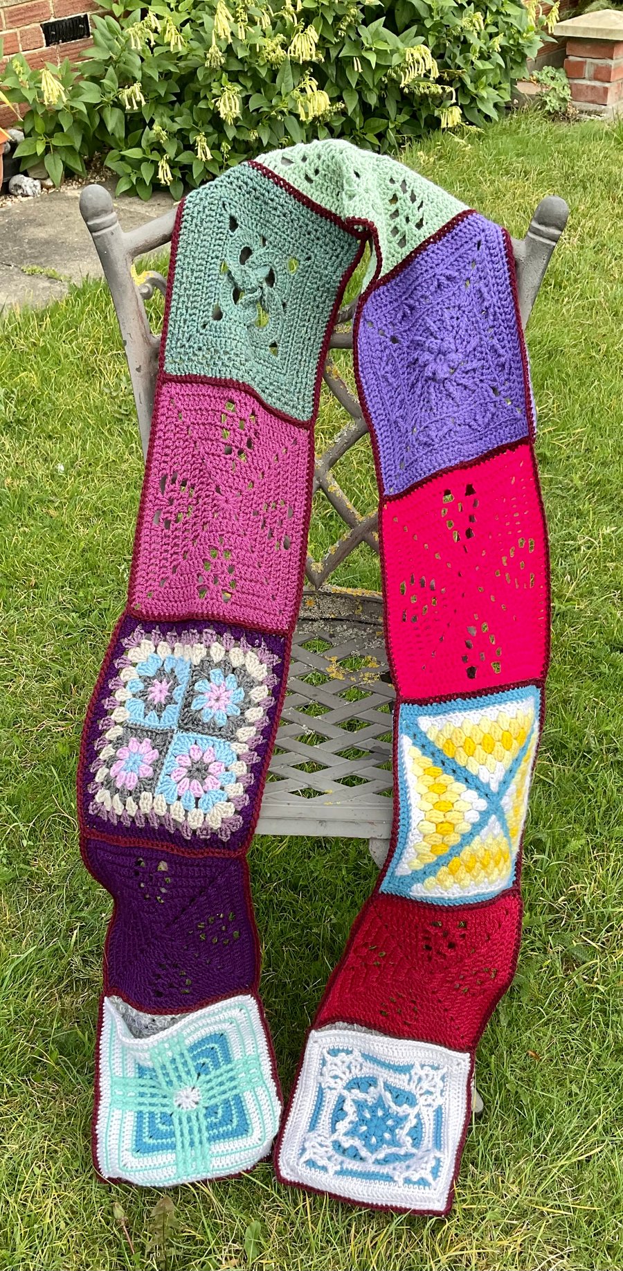 Crocheted long hippy style granny square scarf. - Folksy