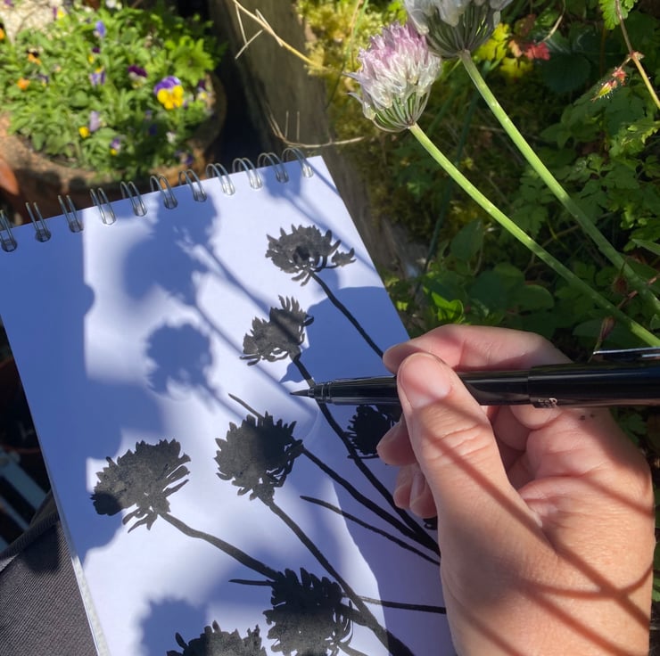 Garden Chives, shadow painting, original artwor... - Folksy