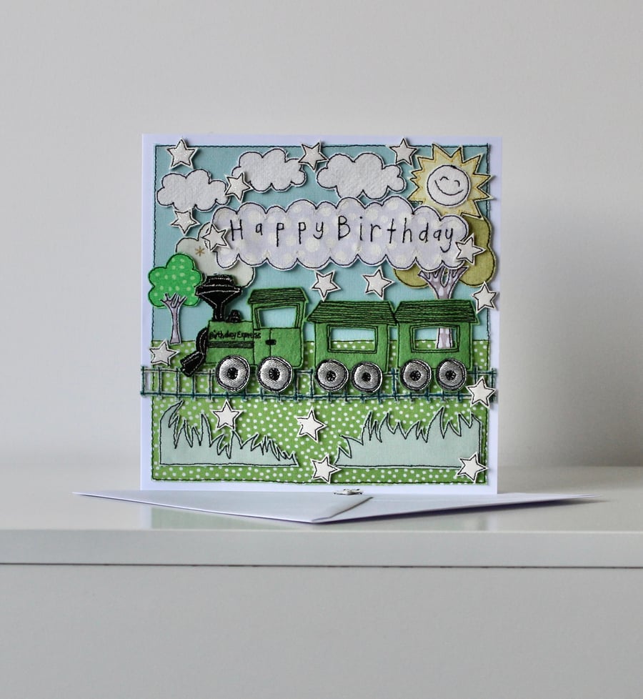'Happy Birthday Train' - Handmade Blank Card - Folksy