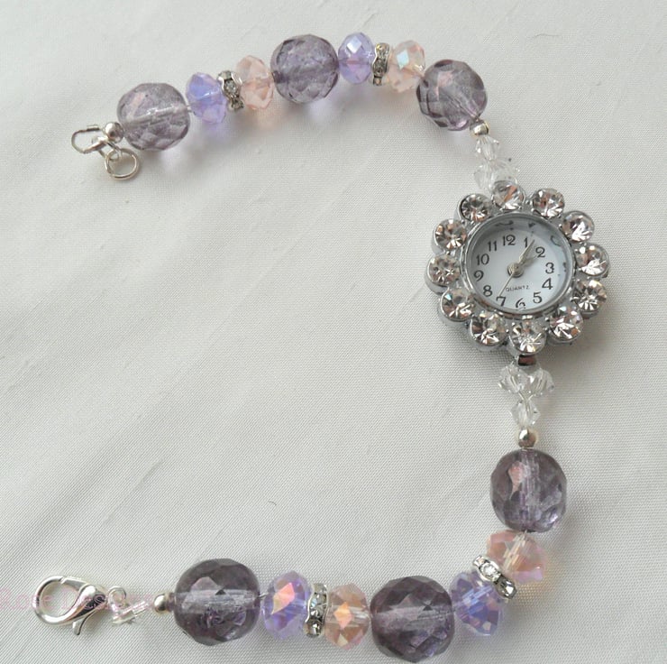 Amethyst and crystal bracelet watch. - Folksy