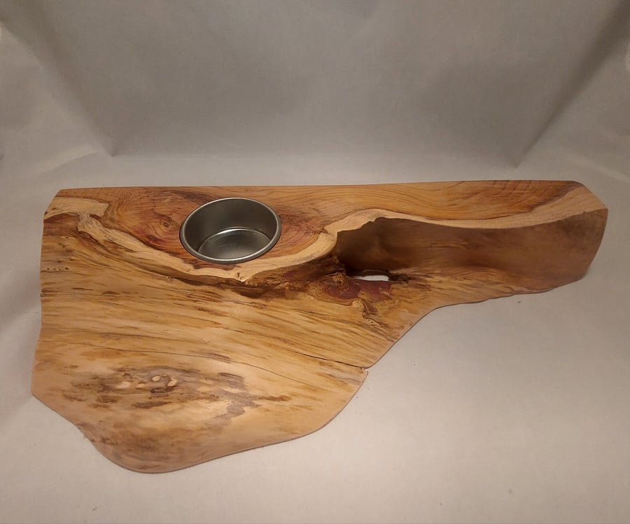 Handcrafted waney edge yew candle holder - Folksy