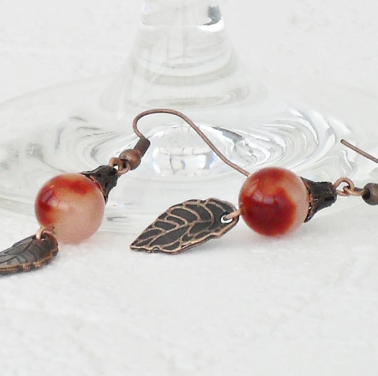 Red kunzite and copper earrings - Folksy