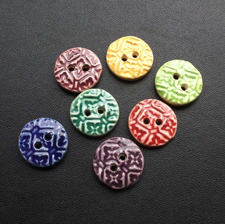 Set of seven little handmade ceramic buttons - Folksy