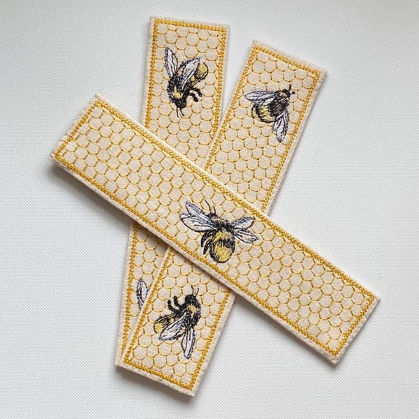 Bee Linen Bookmark, Bees Bookmark, Bee Textile ... - Folksy