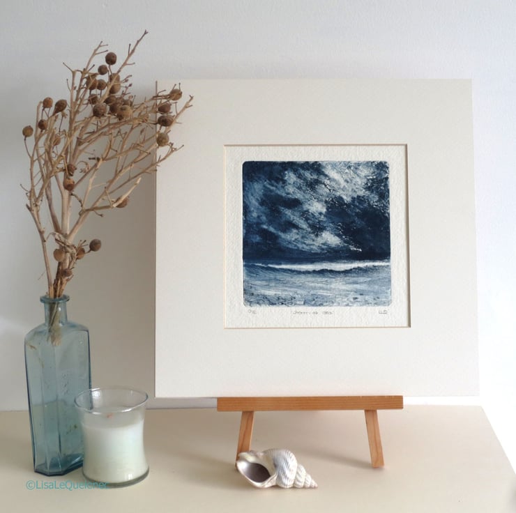 Storm at sea an original collagraph art print r... - Folksy