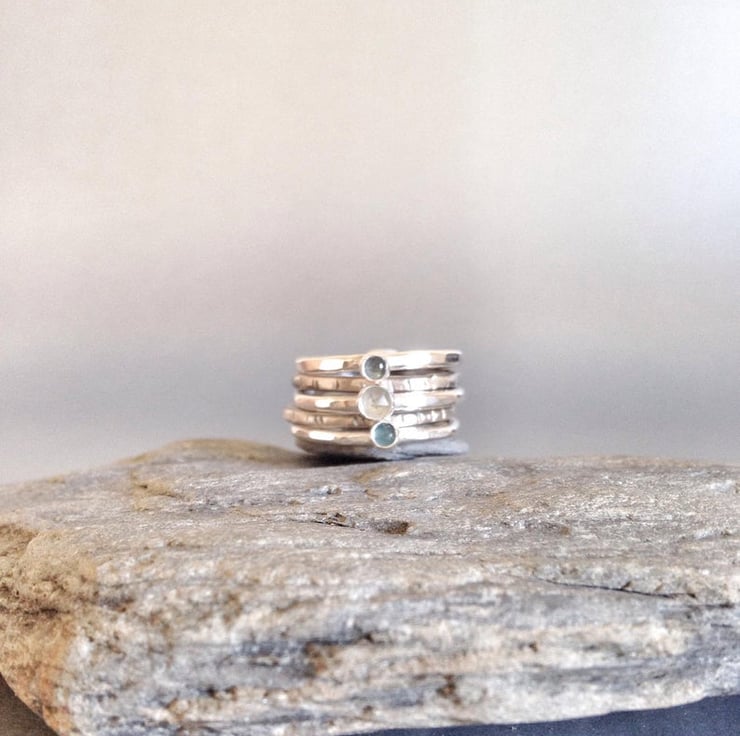 Blue Topaz Stacking Rings - Blue Stone Ring - H... - Folksy