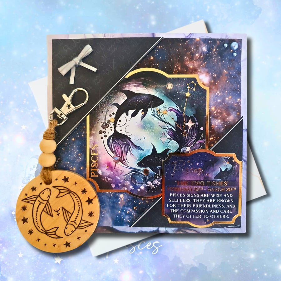 Pisces Zodiac Star Sign Card, Wooden Keyring, o... - Folksy