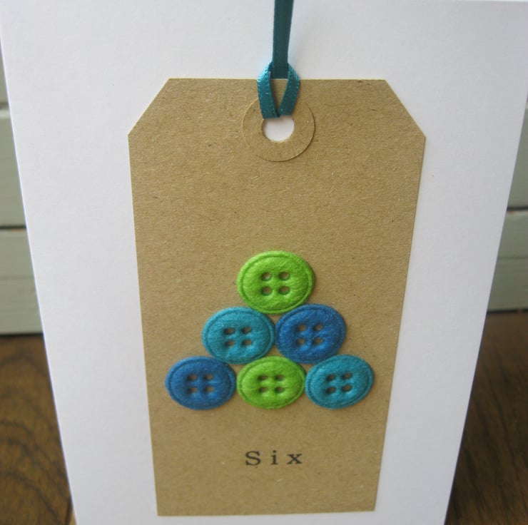 Button Birthday Cards, Number 6 - Folksy