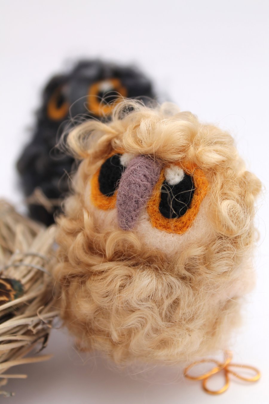 Blonde Needle Felted Owl Baby - Folksy