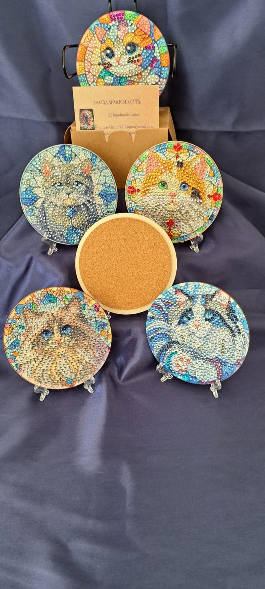 Cat Coasters Set: Diamond Art, Cork Base, Metal... - Folksy