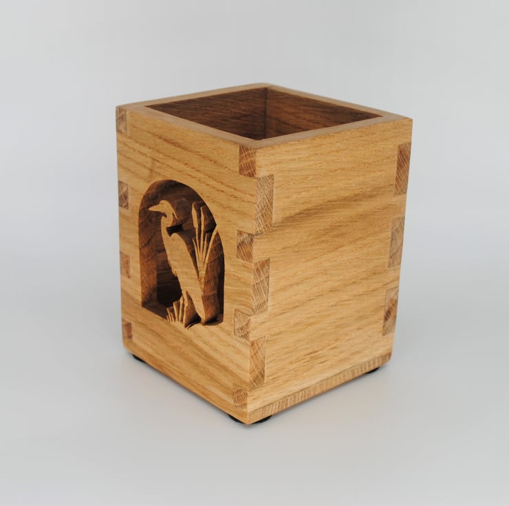 Desk Tidy Pencil Box in Oak Wood - Grey Heron - Folksy