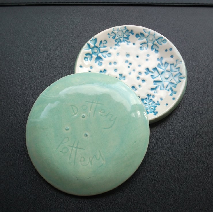 Two little ceramic snowflake plates - Folksy
