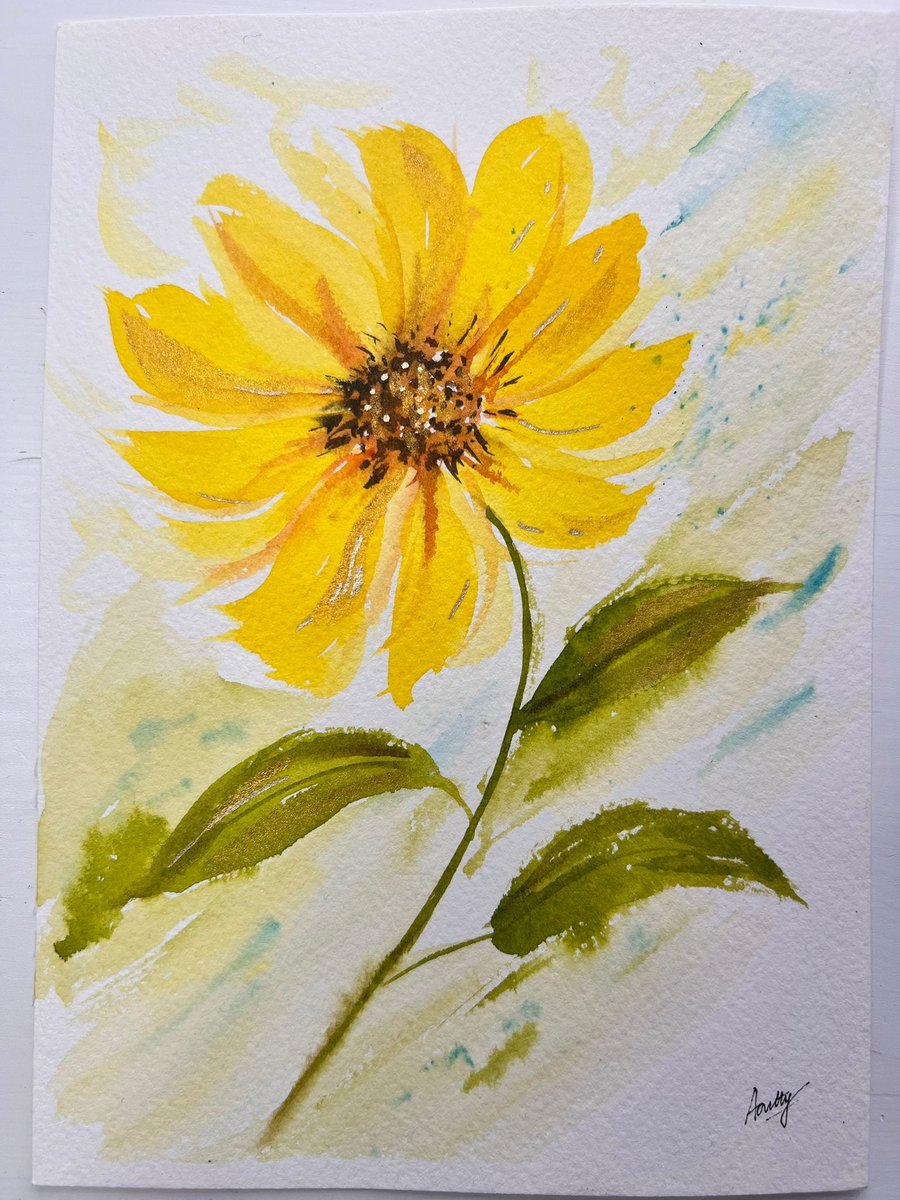 Sunflower sunshine watercolor painting - Folksy