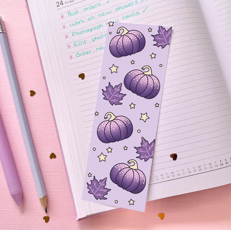 Purple Pumpkin Bookmark, Autumnal Halloween Sta... - Folksy