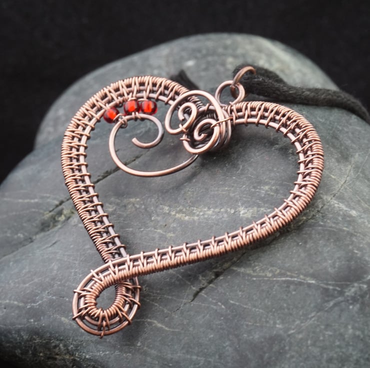 Copper Wire Weave Heart Pendant - Folksy