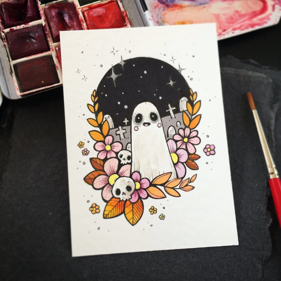 inktober - little ghost - original aceo - Folksy