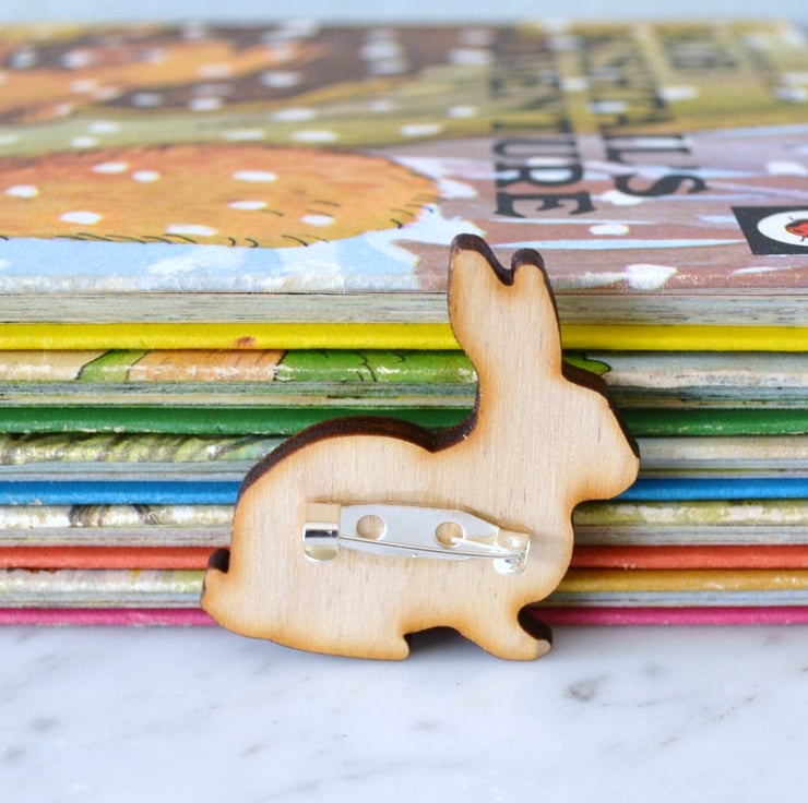 Wooden Bunny Brooch - Folksy
