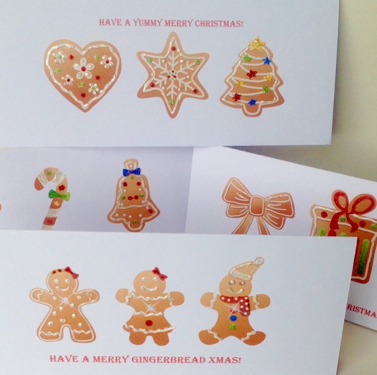 Christmas Cards,Five Pack,Xmas Gingerbread Them... - Folksy