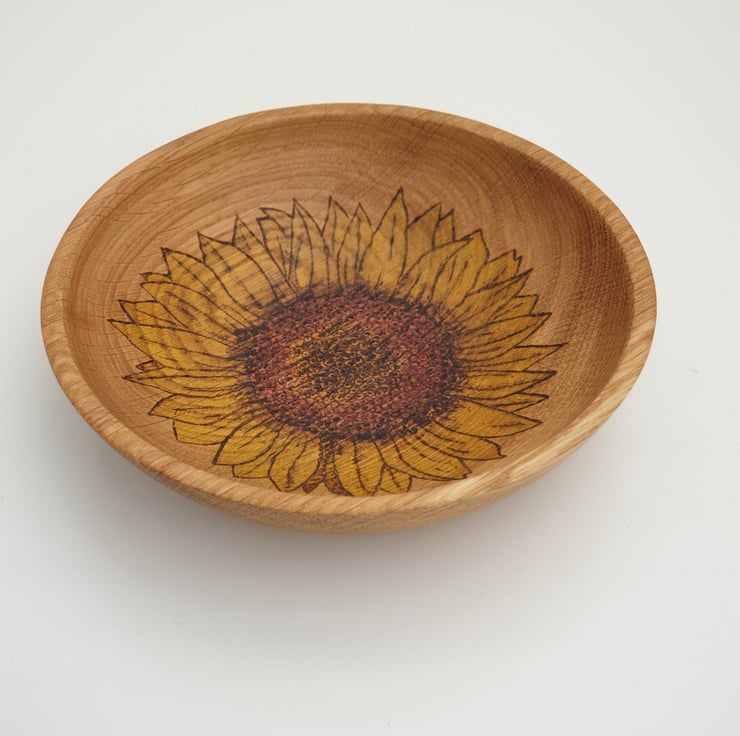 Wooden bowl, Pyrography sunflower design, decor... - Folksy