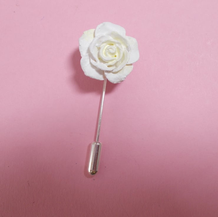 Small Delicate WHITE ROSE PIN Wedding Lapel Flo... - Folksy