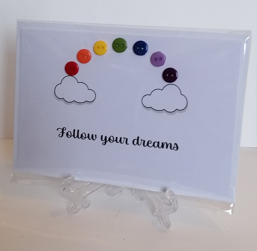 Follow your dreams button rainbow greetings card - Folksy