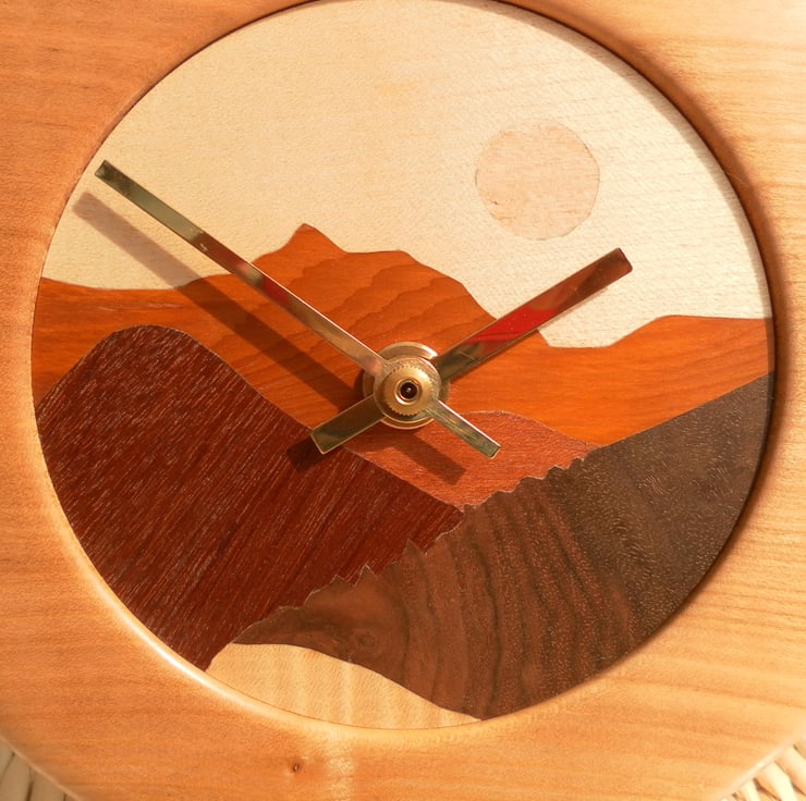 Clock, Hand Cut Wood Veneered Face and Lathe Tu... - Folksy