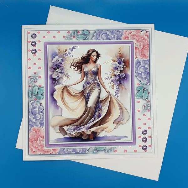 Ladies Large Decoupage Birthday card - Folksy