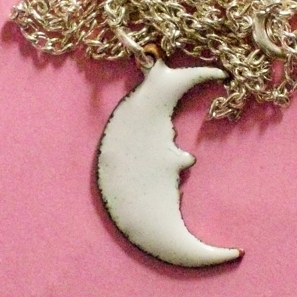 small white half-moon pendant - Folksy