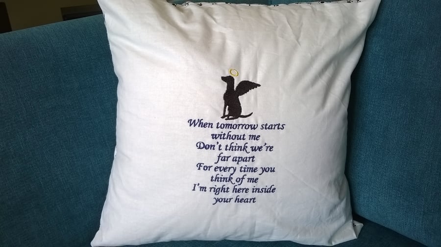 Embroidered Pet Loss Poem Memorial Cushion Pillow - Folksy