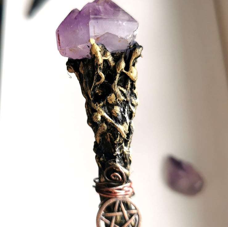 Amethyst Crystal wand, Natural stone purple han... - Folksy