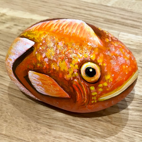 Fish Painted pebble garden rock art aquatic wil... - Folksy