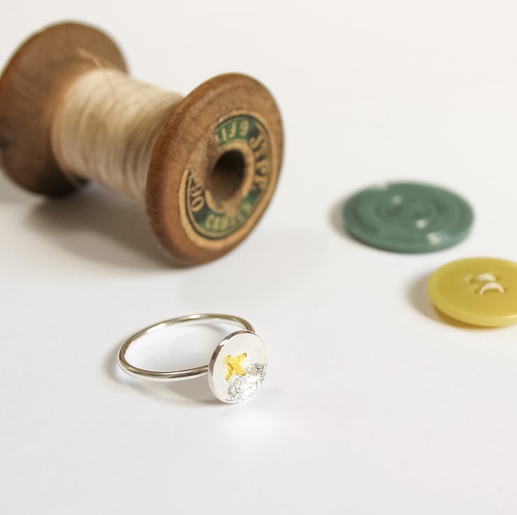 Silver button ring, silver ring, stitched button - Folksy