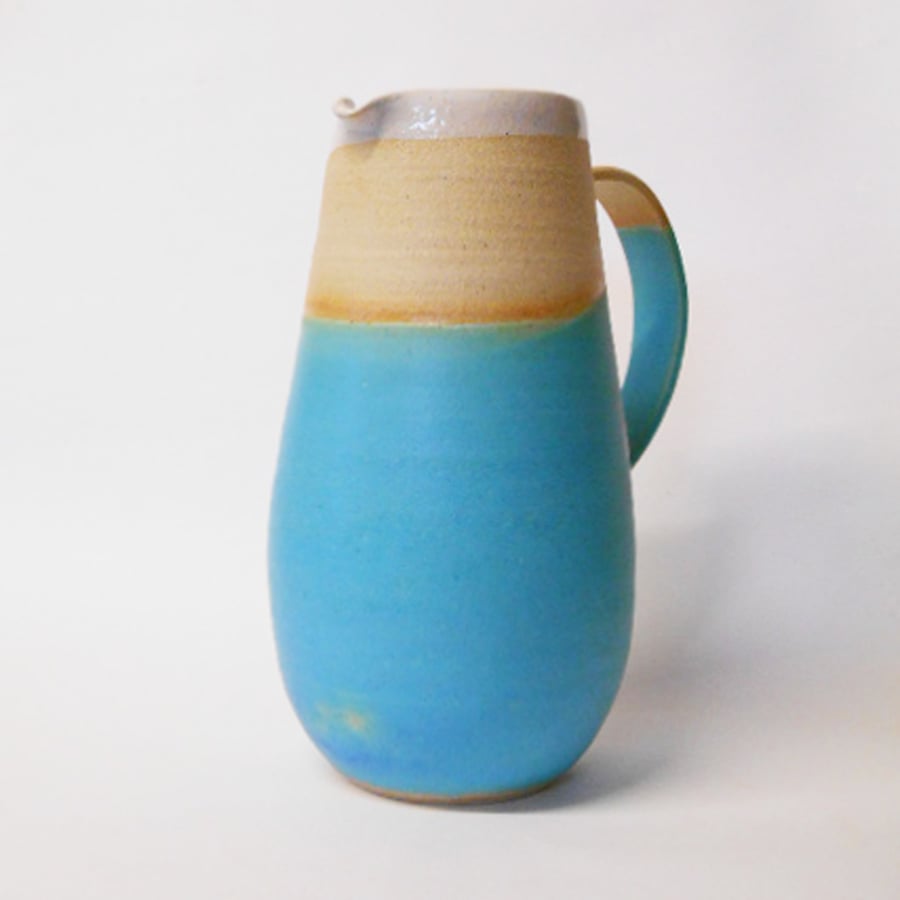 Jug Pitcher Wheel thrown Tall satin Turquoise C... - Folksy