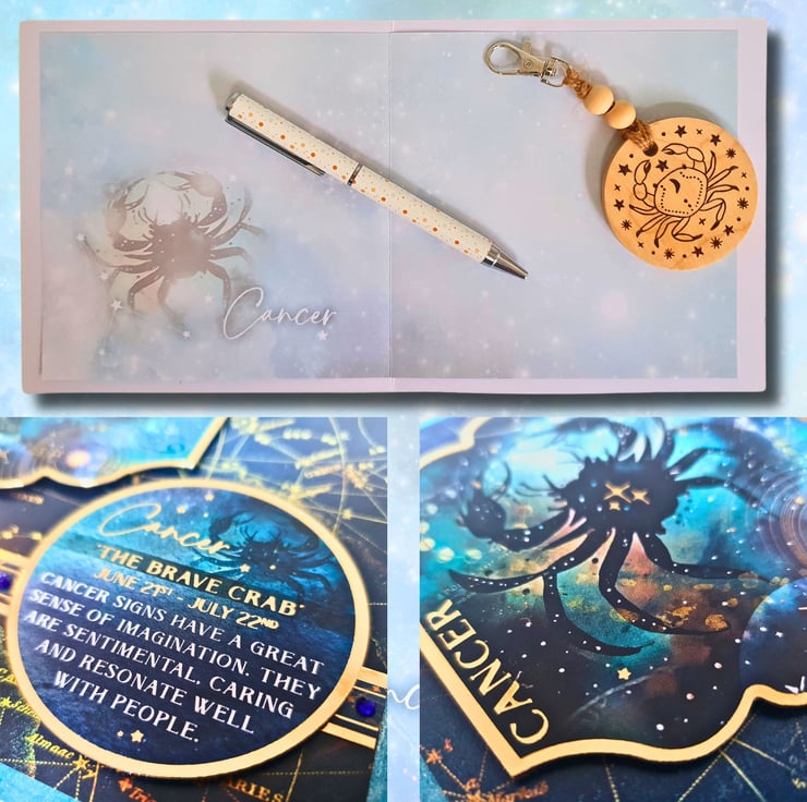 Cancer Zodiac Star Sign Card, Wooden Keyring, o... - Folksy