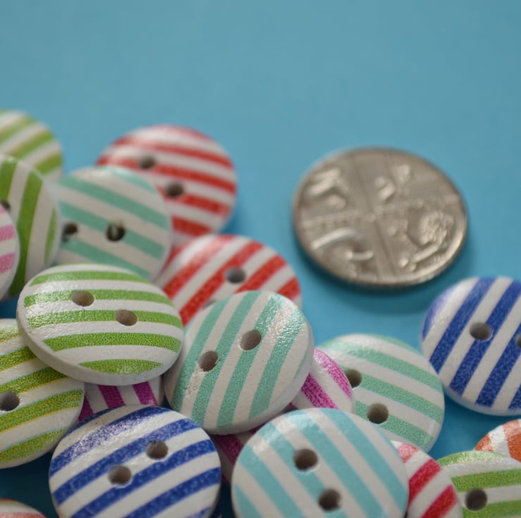 15mm Wooden Striped Buttons Random Mix Stripe S... - Folksy