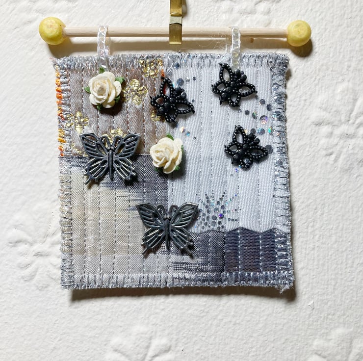 Miniature butterfly picture with quilted patchw... - Folksy