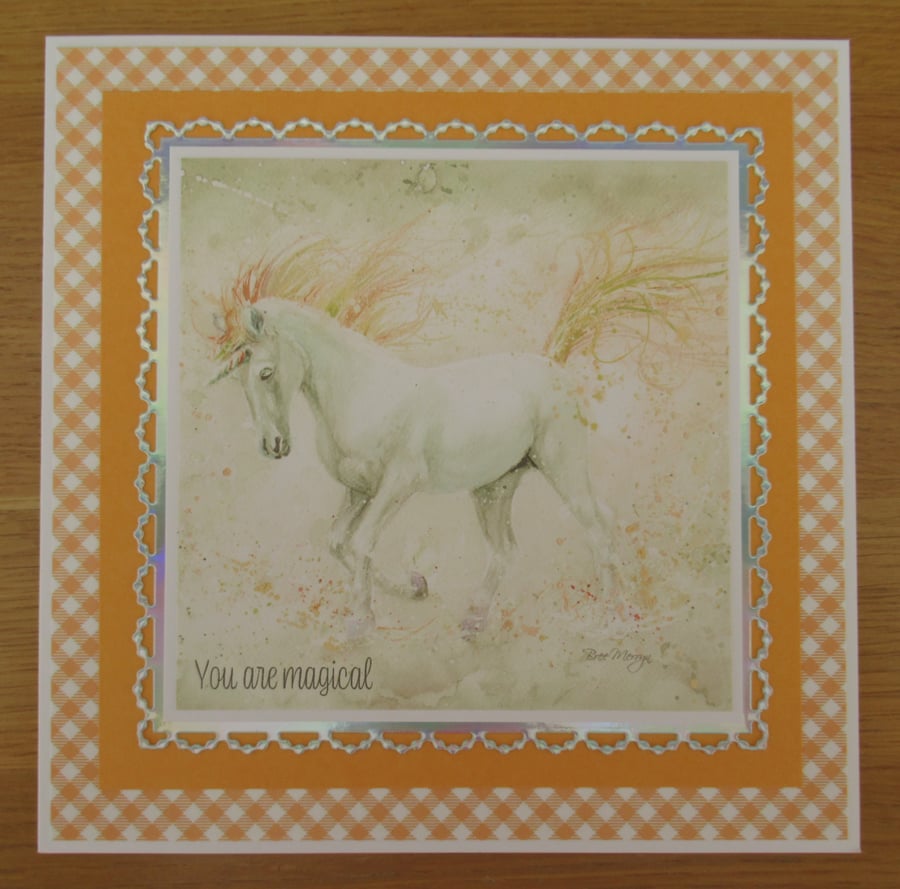 Unicorn - 7x7" Any Occasion Card - Orange - Folksy
