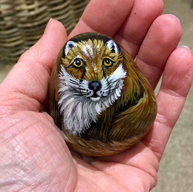Fox hand painted pebble garden rock art wildlif... - Folksy