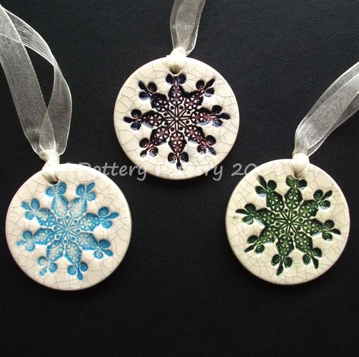 mixed colour set of crackle ceramic snowflake d... - Folksy