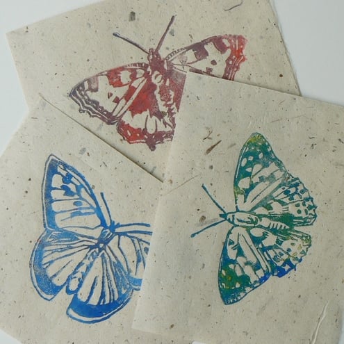 Large Blue butterfly linocut - Folksy