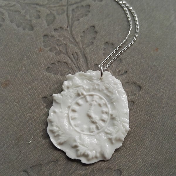Contemporary porcelain Clock necklace, unique. - Folksy