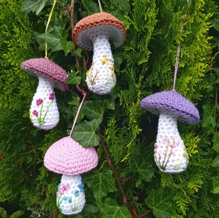 Crochet Toadstool - Mushroom Hand Embroidered D... - Folksy