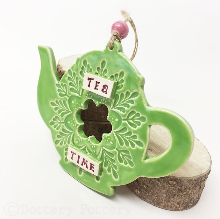 Pottery teapot decoration with flower pattern f... - Folksy