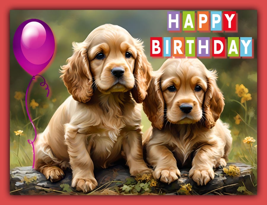 Happy Birthday Spaniel Puppies Card - Folksy