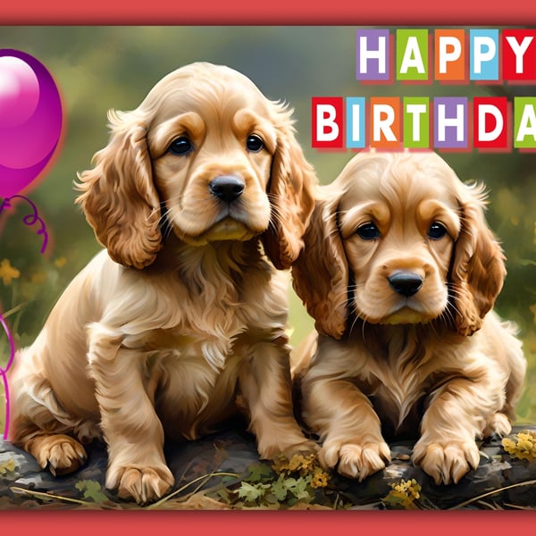 Happy Birthday Spaniel Puppies Card - Folksy